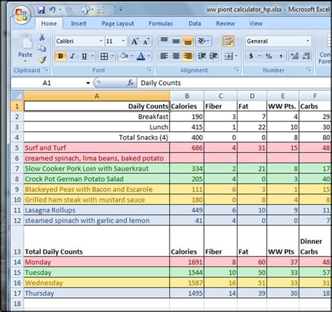 Nutrition Spreadsheet Excel Template
