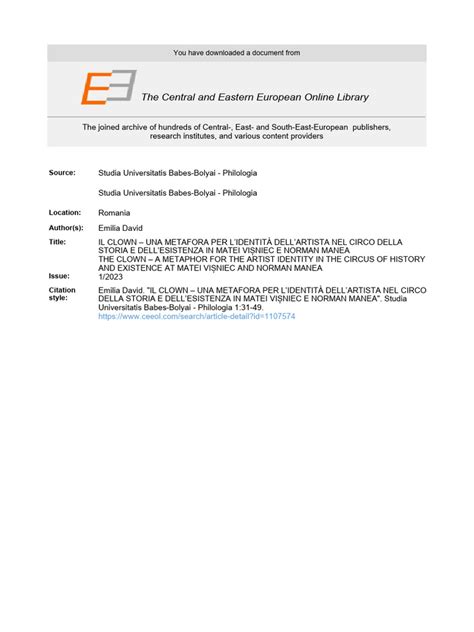 The Clown A Metaphor For The Artist Identity In The Circus Of History And Existence At Matei Vi