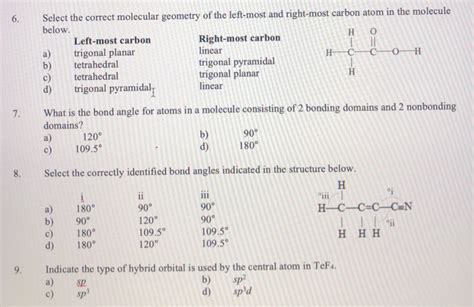 Solved Select The Correct Molecular Geometry Of The