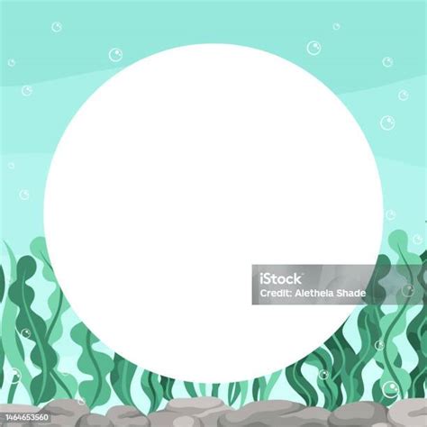 둥근 해초 수중 장면과 자연 경계 해양 생물 프레임 벡터 디자인 서식 파일입니다 배너 소셜 미디어 스토리를 위한 텍스트를 위한