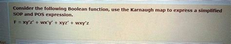 Solved Consider The Following Boolean Function Use The Karnaugh Map To Express A Simplified