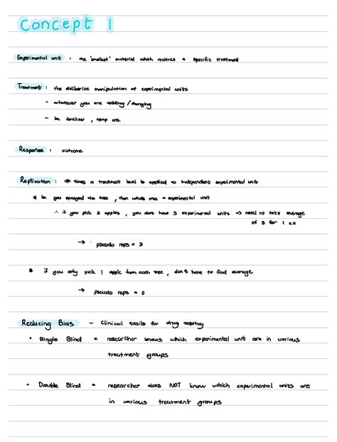 C C Notes Summary Biometry Concept Experimental Unit The Smallest Material