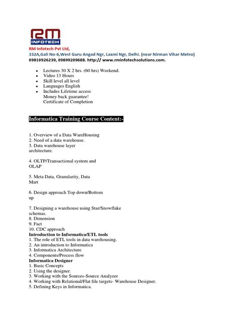 informatica power center etl development pdf data warehouse information management