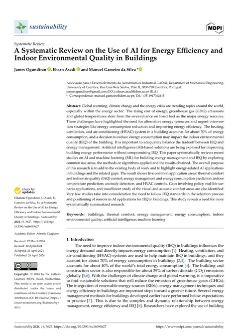 Pdf A Systematic Review On The Use Of Ai For Energy Efficiency And Indoor Environmental