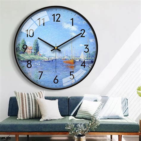 莫奈作品欧式复古挂钟客厅家用时尚创意轻奢电波钟表时钟挂墙挂表 虎窝淘