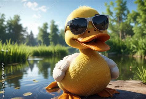 Cartoon Duck Wearing Sunglasses Sitting On A Pond Duck Sunglasses