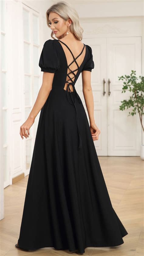 Caged Back Short Sleeve Square Neck A Line Evening Dress Evening Dresses Wholesale Evening