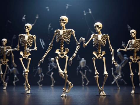 Premium Photo A Group Of Skeleton Figurines Standing In A Row On A Table