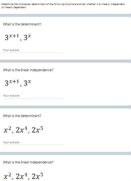 solved determine the wronskian determinant of the following