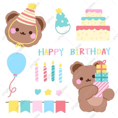 小熊可愛生日快樂元素韓國裝飾貼紙 熊可愛 生日快樂 生日元素素材圖案，psd和png圖片免費下載 Happy Birthday Illustration Cute Stickers