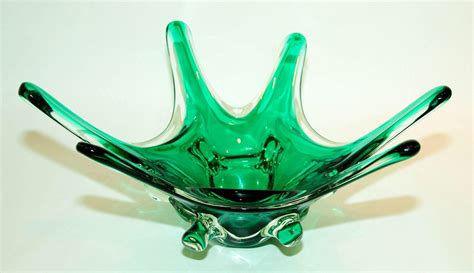 Murano Italian Art Glass Bowl Emerald Green Large Centerpiece Circa