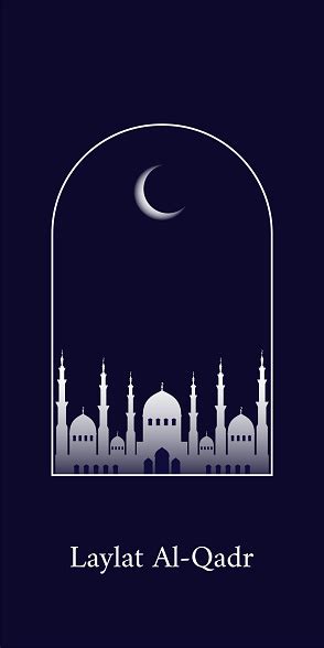 라마단 라일라트 알 카드르의 거룩한 달의 무슬림 축제 초대 카드 배너 전단지 포스터 디자인 템플릿을위한 흰색 초승달과 모스크 돔으로 벡터 인사말 디자인 일러스트 레이션 0