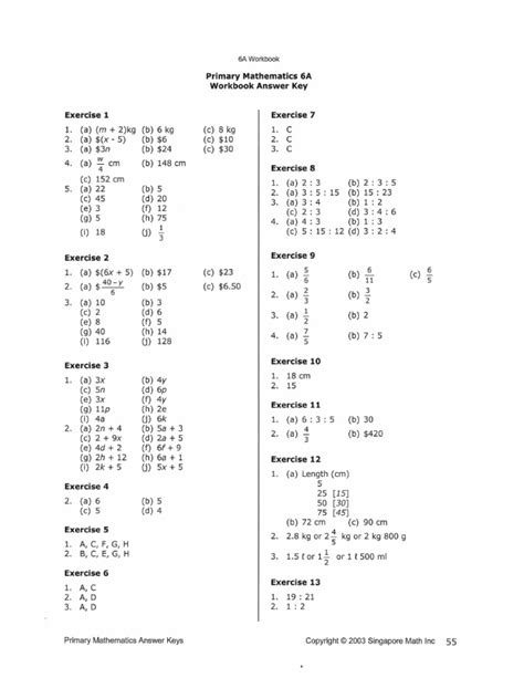 Primary 6a Workbook Answer Keys Pdf