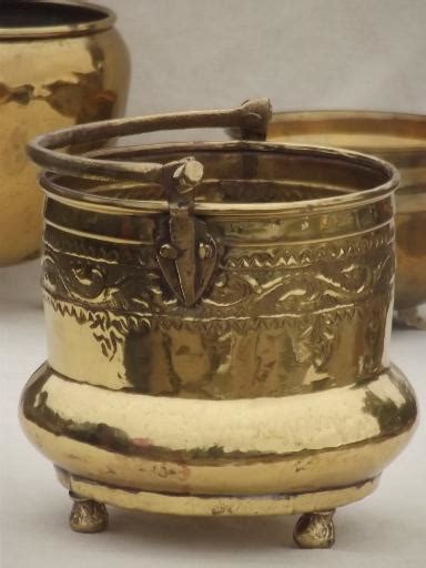 Old Brass Planters And Bowls Solid Brass Bucket And Paw Foot Planter Lot