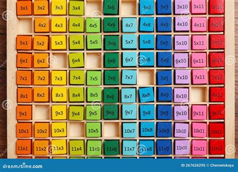 Colorful Math Game Kit With Arithmetical Tasks On Wooden Table Top View Stock Image Image Of