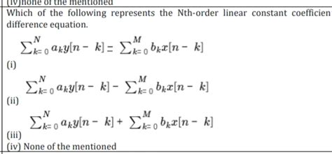 Which Of The Following Represents The Nth Order Linear Constant Coefficient Difference Equation