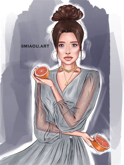 Иллюстрация Девушка с апельсинами в стиле графика