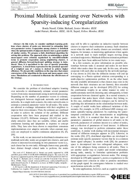 Pdf Proximal Multitask Learning Over Networks With Sparsity Inducing Coregularization
