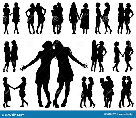 Silhouette Of Two Young Slender Women Stock Vector Image 58128763