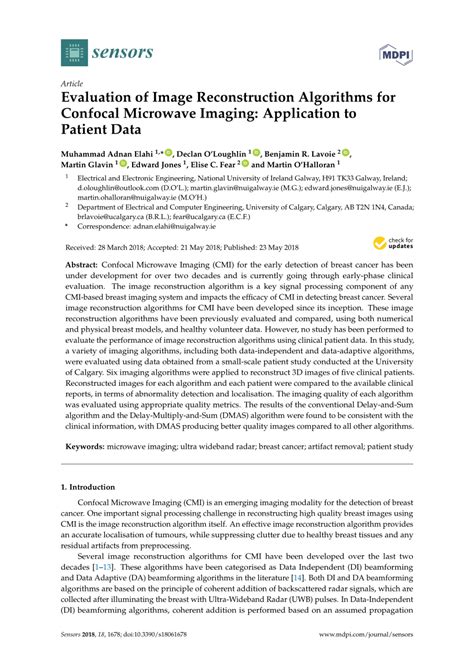 Pdf Evaluation Of Image Reconstruction Algorithms For Confocal Microwave Imaging Application