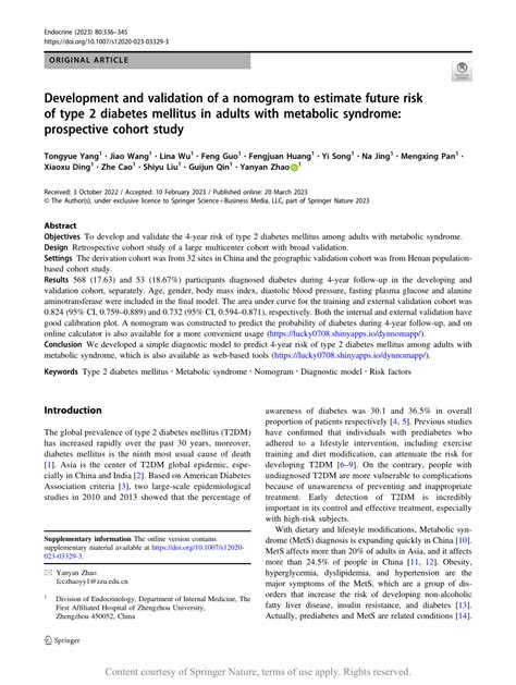 Development And Validation Of A Nomogram To Estimate Future Risk Of Type 2 Diabetes Mellitus In