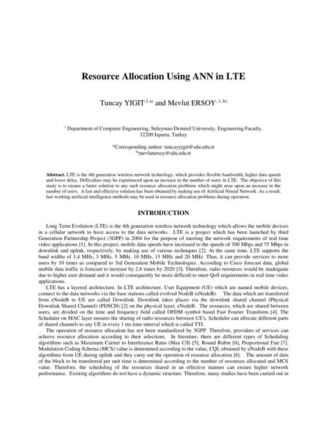 Pdf Resource Allocation Using Ann In Lte