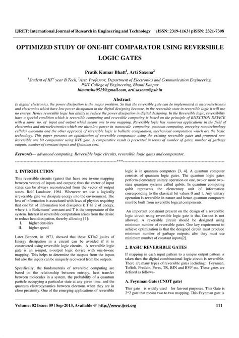 PDF Ijret Optimized Study Of One Bit Comparator Using Reversible Logic Gates DOKUMEN TIPS