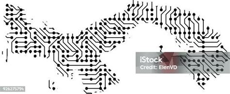 검은 인쇄 된 보드 칩 및 라디오 구성 요소에서 벡터 일러스트 레이 션의 파나마의 추상 도식 지도 0명에 대한 스톡 벡터 아트 및 기타 이미지 Istock