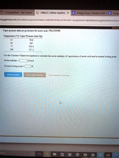 Vapor Pressure Data Are Given Here For Acetic Acid Ch3cooh Temperature °c Vapor Pressure Mm