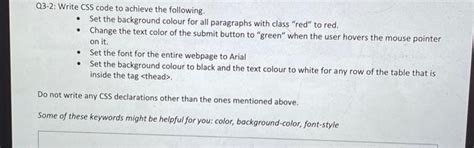 Solved Q3 2 Write Css Code To Achieve The Following Set