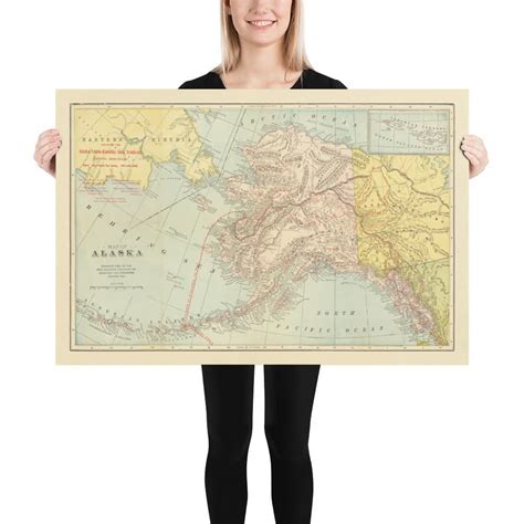 Old Map Of Alaska 1897 Klondike Yukon Gold Rush Inuit And Eskimos A