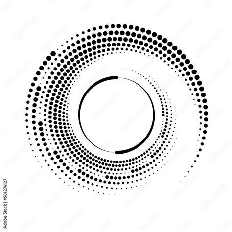 Black Halftone Dots And Lines In Circle Form Geometric Art Segmented