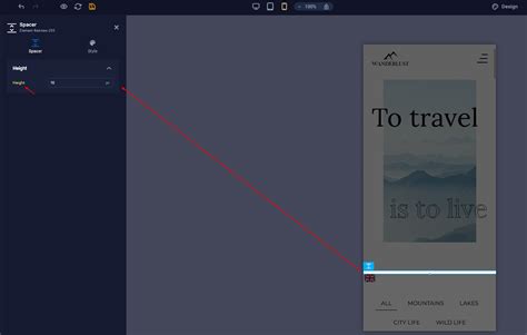 Disablemodify Spacer In Smartphone Screen Website Builder Sitejet