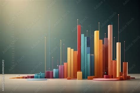 Colorful 3d Bar Graphs On A Wooden Base With Light Rays Colorful 3d Bar Graphs On A Gradient