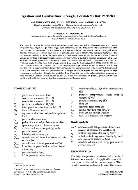 Pdf Ignition And Combustion Of Single Levitated Char Particles