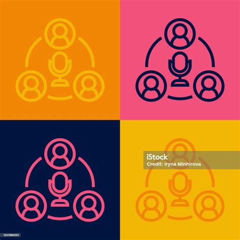팝 아트 라인 색 배경에 격리된 모임 아이콘 비즈니스 팀 회의 토론 개념 분석 콘텐츠 전략 발표회견 벡터 개념에 대한 스톡 벡터 아트 및 기타 이미지 Istock