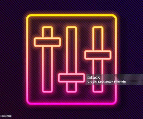 검은 색 배경에 격리 빛나는 네온 라인 사운드 믹서 컨트롤러 아이콘 Dj 장비 슬라이더 버튼 믹싱 콘솔 벡터 누름 버튼에 대한 스톡 벡터 아트 및 기타 이미지 Istock