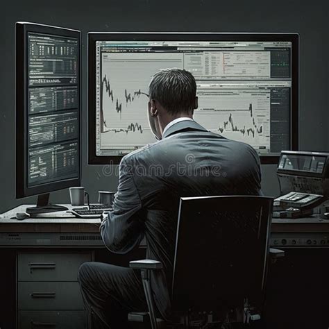 Businessman Day Trader Working On A Computer Looking At Forex Charts Generative Ai Stock