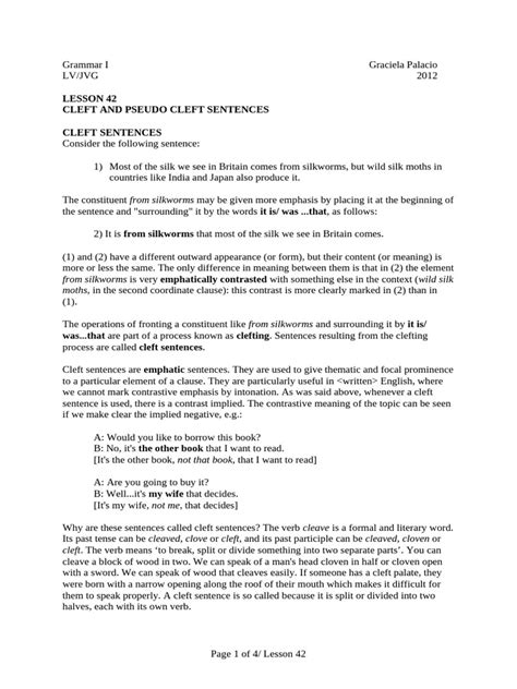 42 Cleft Pseudo Cleft Sentences Pdf Sentence Linguistics Clause