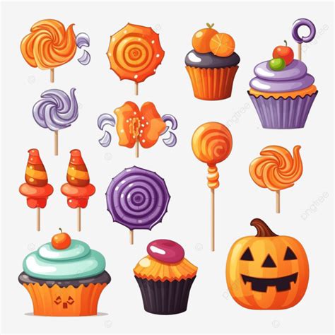 Halloween Sweets Set Lollipops Candy Cupcake Vector Elements For Design