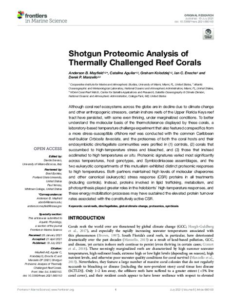 Pdf Shotgun Proteomic Analysis Of Thermally Challenged Reef Corals