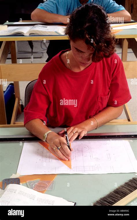 High Babe 11th Grade Girl Babe Drafting Class With Draft Tables Working In Babe Stock