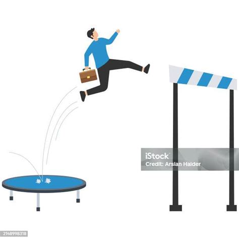 비즈니스 도전 수익 반등 및 경제 위기로부터의 회복 수익 및 이익 성장 바닥에서 점프 트램펄린에서 점프 성장하는 막대 그래프의 상단으로 이동 개선에 대한 스톡 벡터 아트 및