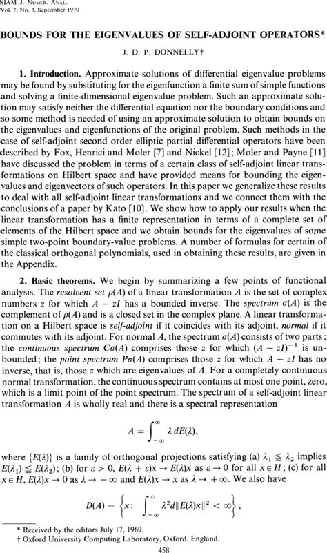 Bounds For The Eigenvalues Of Self Adjoint Operators Siam Journal On