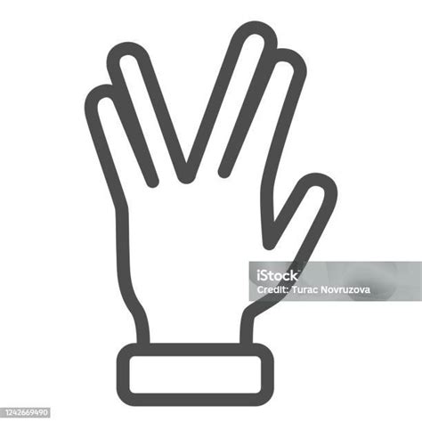 네 손가락 제스처 라인 아이콘 제스처 개념 흰색 배경에 Vulcan 경례 손 기호 모바일 및 웹 디자인에 대한 개요 스타일의 네 손가락 아이콘으로 손을 벡터 그래픽 4에
