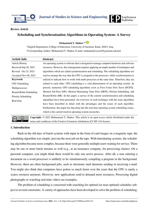 Pdf Scheduling And Synchronization Algorithms In Operating System A