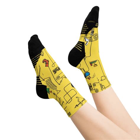 Rube Machines Pattern Yellow Crew Socks The Rube Goldberg Shop