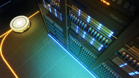Data Center And Data Connectivity Technology Shot Of Data Center With Multiple Rows Of Fully