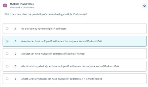 Solved Multiple IP Addresses Homework Unanswered Which Best Chegg Com
