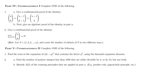 Solved Part Iv Combinatorics I Complete One Of The